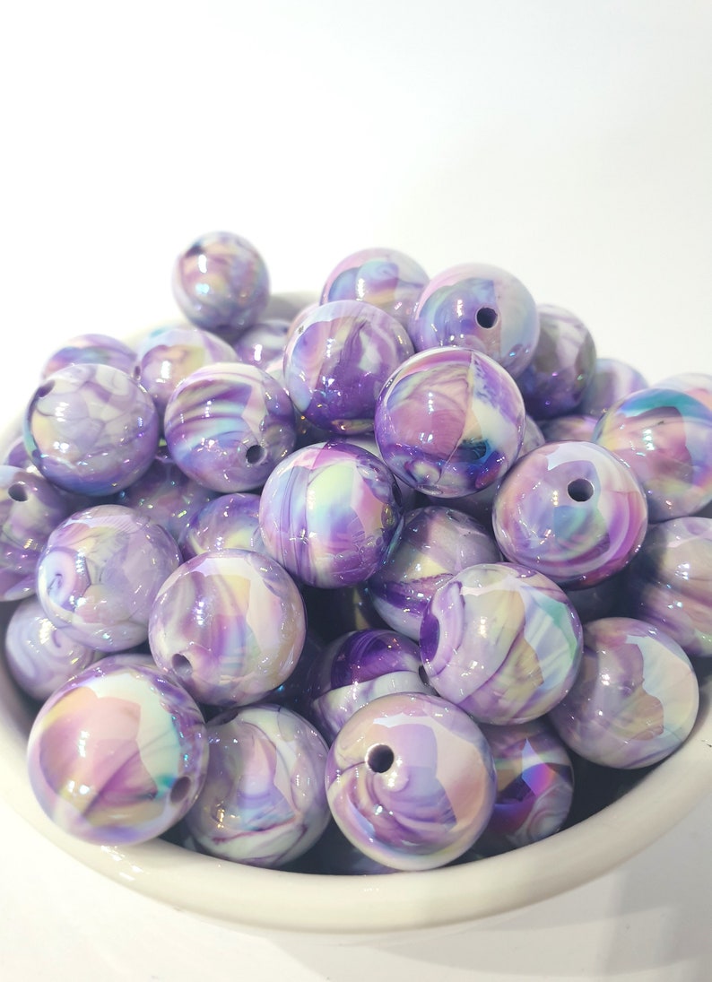 Round Marble Swirl Purple Beads With UV Finish. 16mm. Jewellery ...