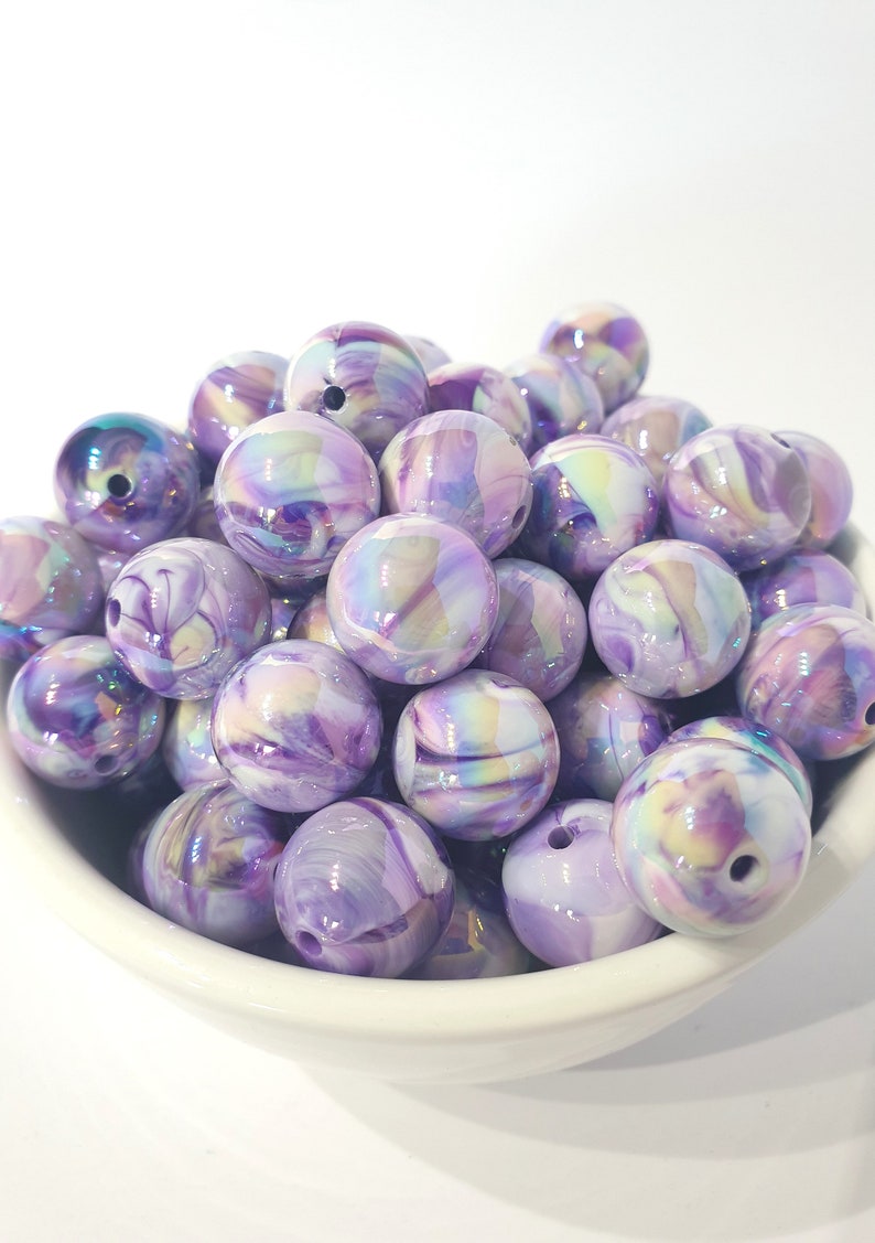Round Marble Swirl Purple Beads With UV Finish. 16mm. Jewellery ...