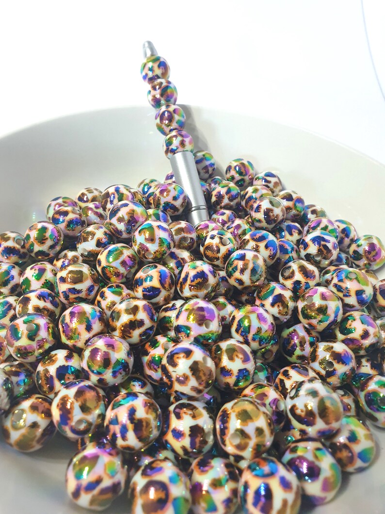 Leopard Print Beads. 16mm Round. With Rainbow UV Shine. Jewellery ...
