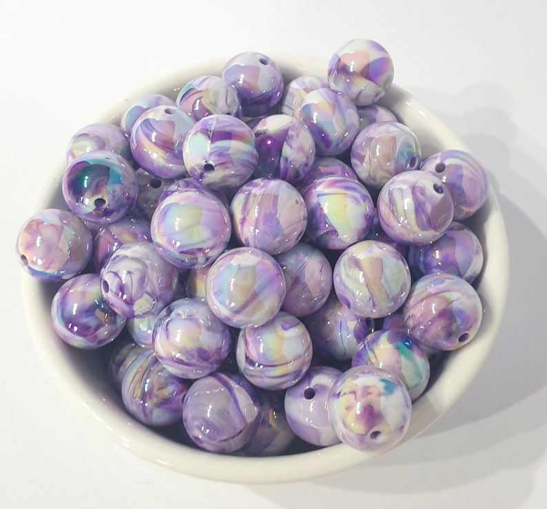 Round Marble Swirl Purple Beads With UV Finish. 16mm. Jewellery ...