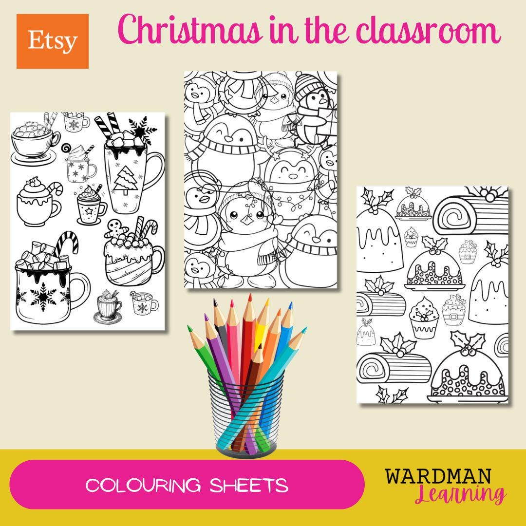 Christmas Themed Colouring Sheets - Etsy