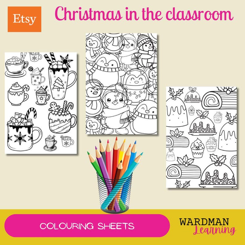 Christmas Themed Colouring Sheets - Etsy