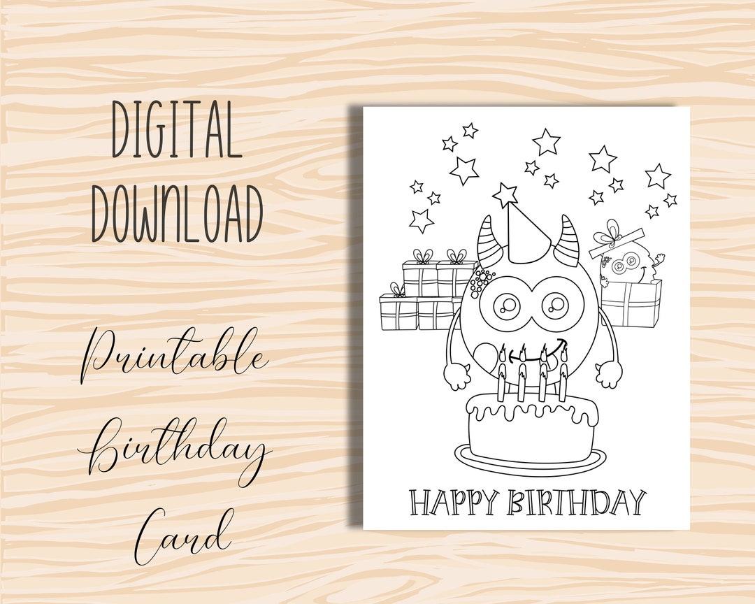 Monster Birthday Card, Printable Download, Birthday Card, Monster ...