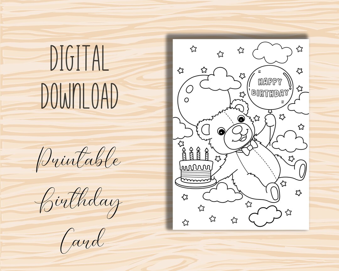 Teddy Bear Birthday Card, Digital Download, Birthday, Birthday Card ...
