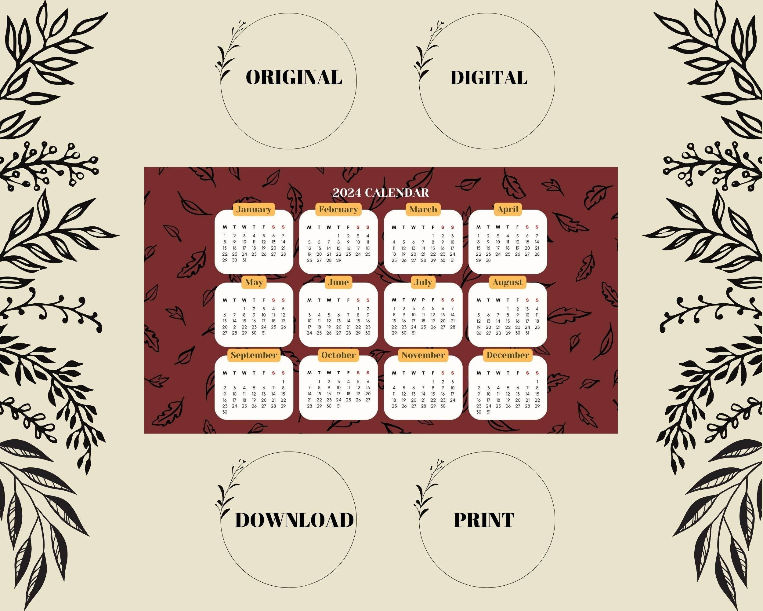 Printable Calendar 2024 | Download | Digital PDF | Autumn | Digital ...