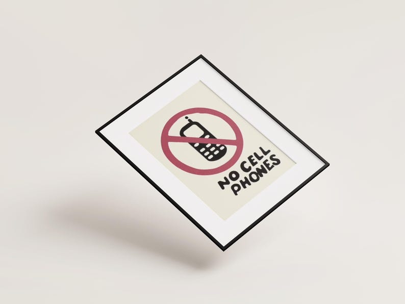 No Cell Phones Sign, Retro Style Poster, Digital Download, Funny Wall ...