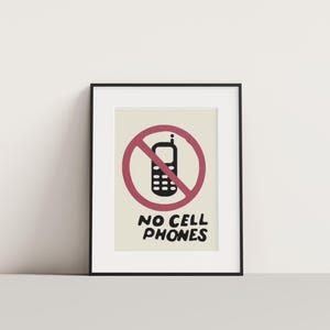 No Cell Phones Sign, Retro Style Poster, Digital Download, Funny Wall ...