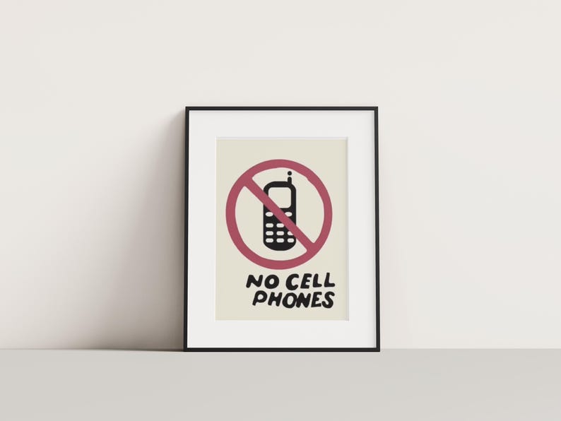 No Cell Phones Sign, Retro Style Poster, Digital Download, Funny Wall ...