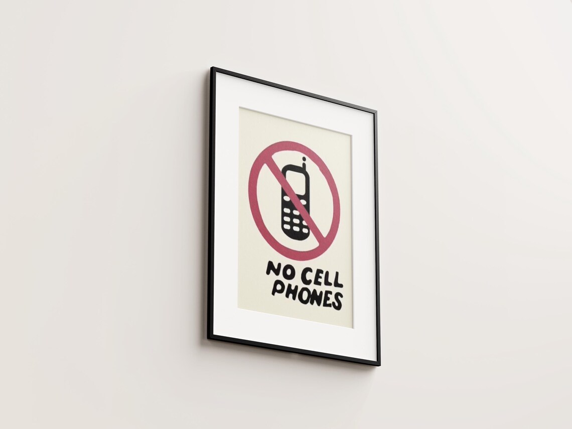 No Cell Phones Sign, Retro Style Poster, Digital Download, Funny Wall ...