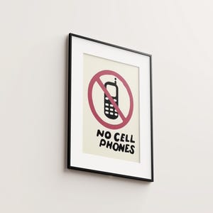 No Cell Phones Sign, Retro Style Poster, Digital Download, Funny Wall ...