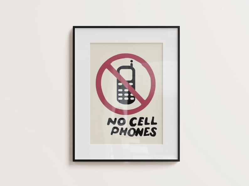 No Cell Phones Sign, Retro Style Poster, Digital Download, Funny Wall ...
