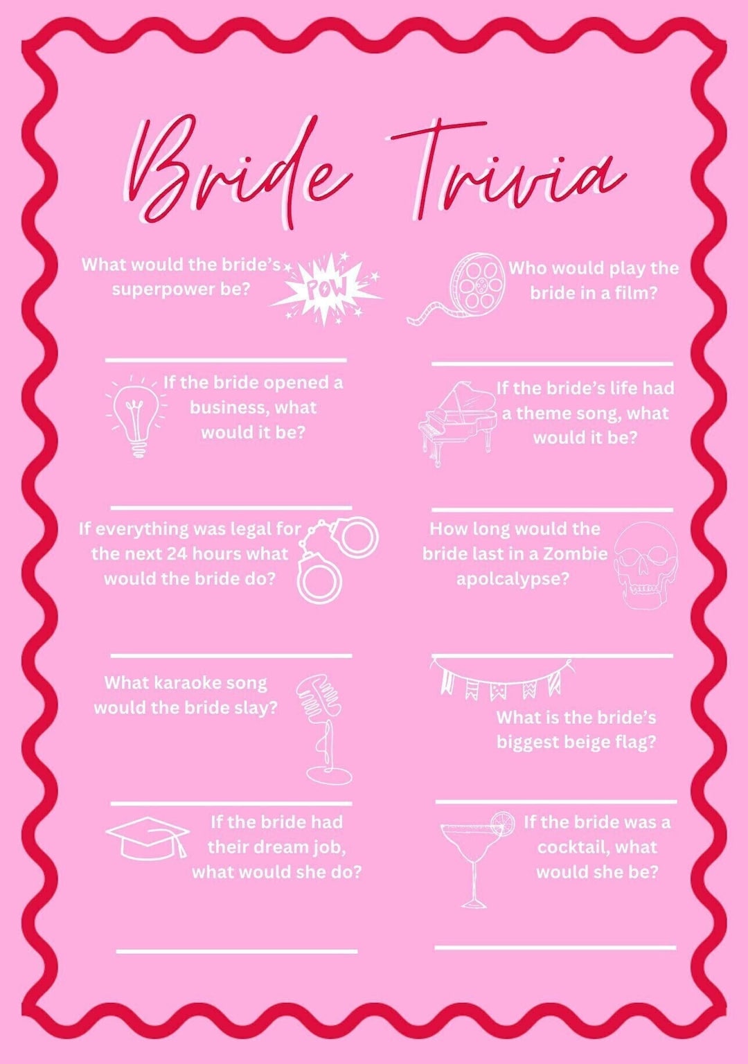 Bride Trivia Template - Etsy