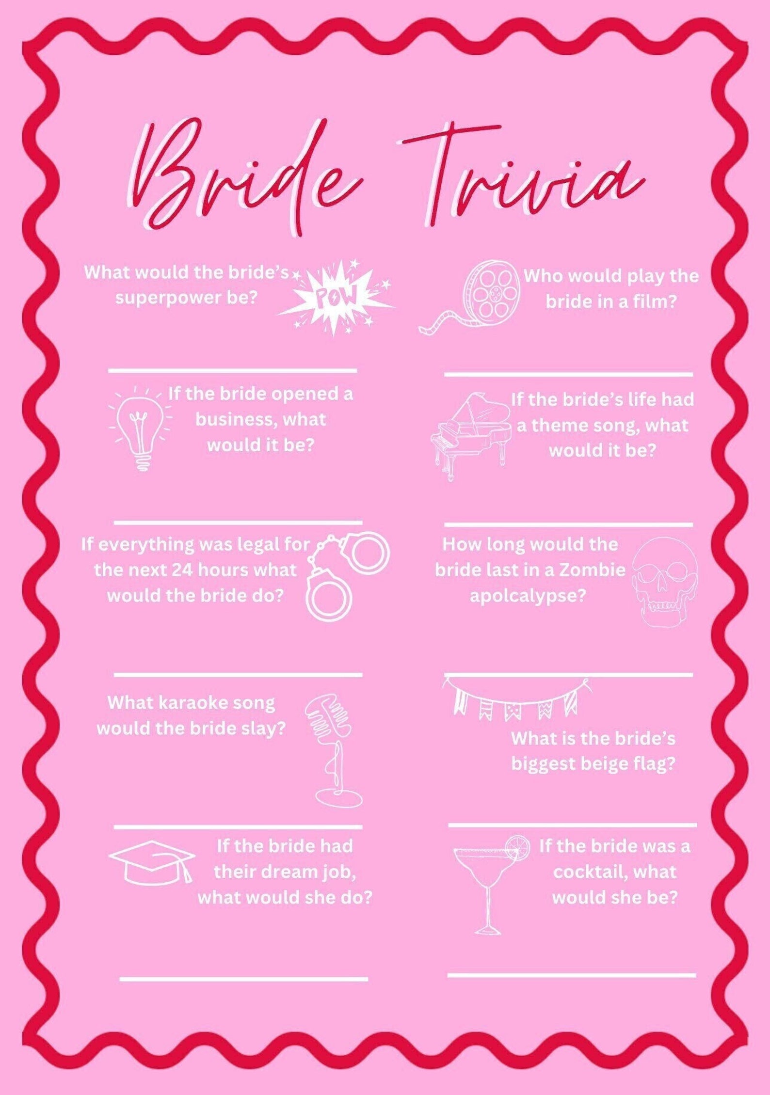 Bride Trivia Template - Etsy