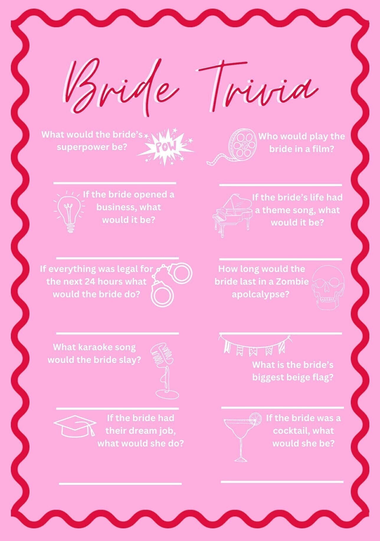 Bride Trivia Template - Etsy