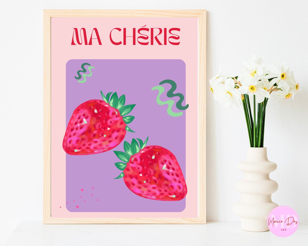 Strawberries Wall Art Print, Printable Feminine Poster, Pink Soft Girl ...