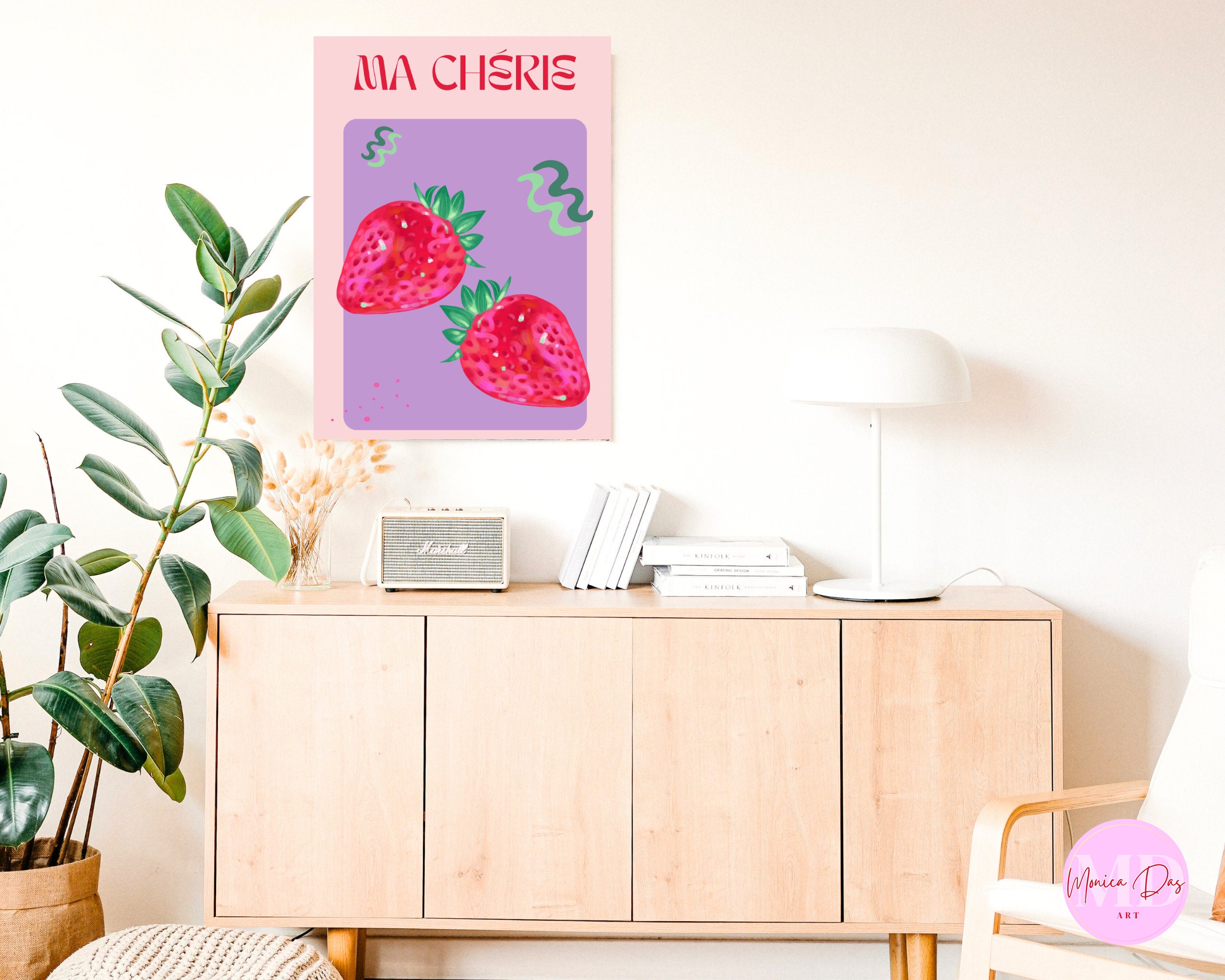 Strawberries Wall Art Print, Printable Feminine Poster, Pink Soft Girl ...