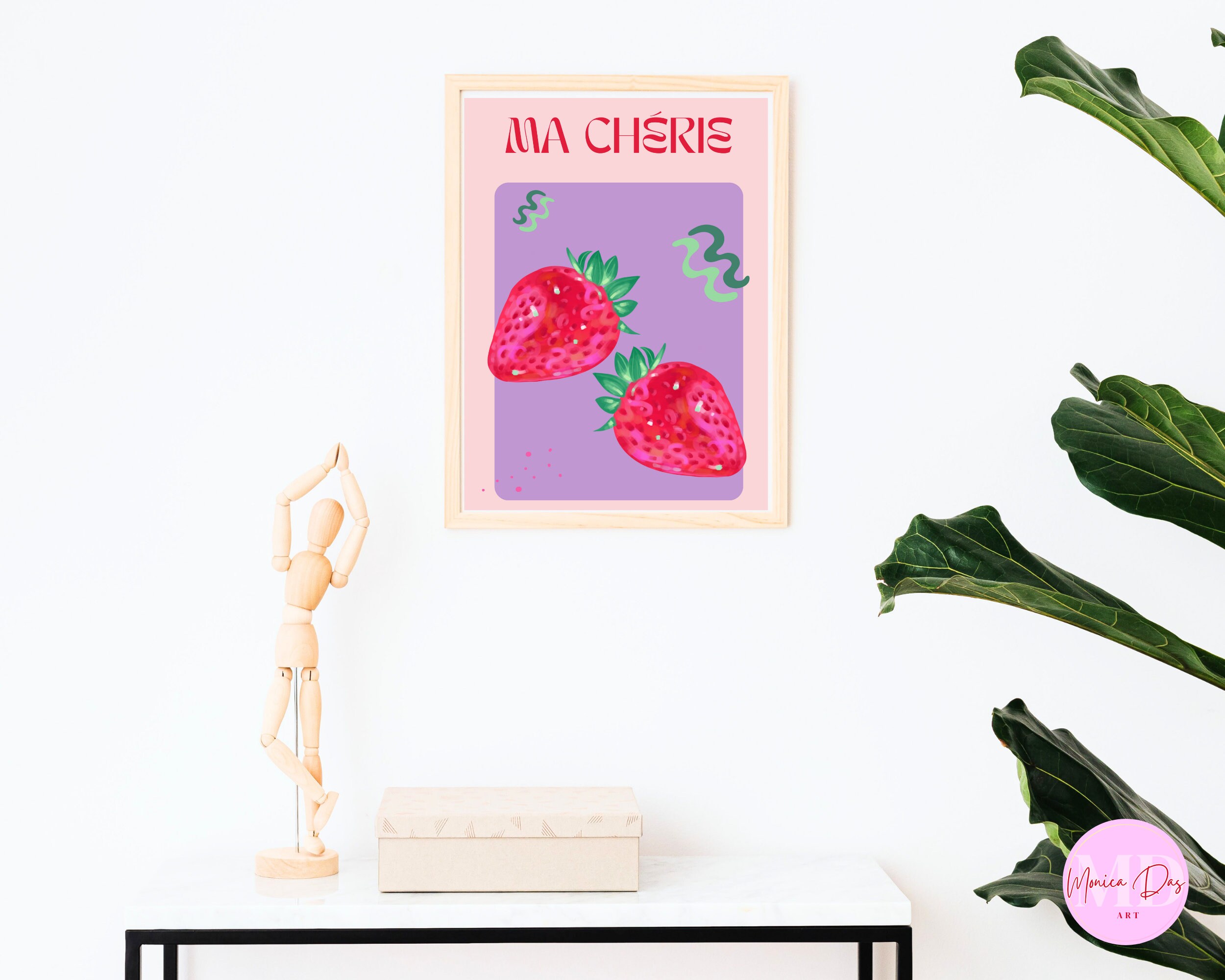 Strawberries Wall Art Print, Printable Feminine Poster, Pink Soft Girl ...