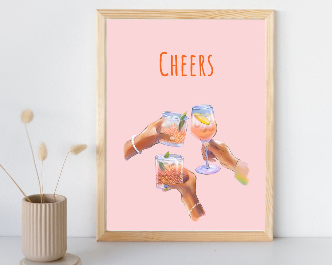 Wine Friends Cheers Art Feminine Trendy Wall Art Pink Core Coquette ...