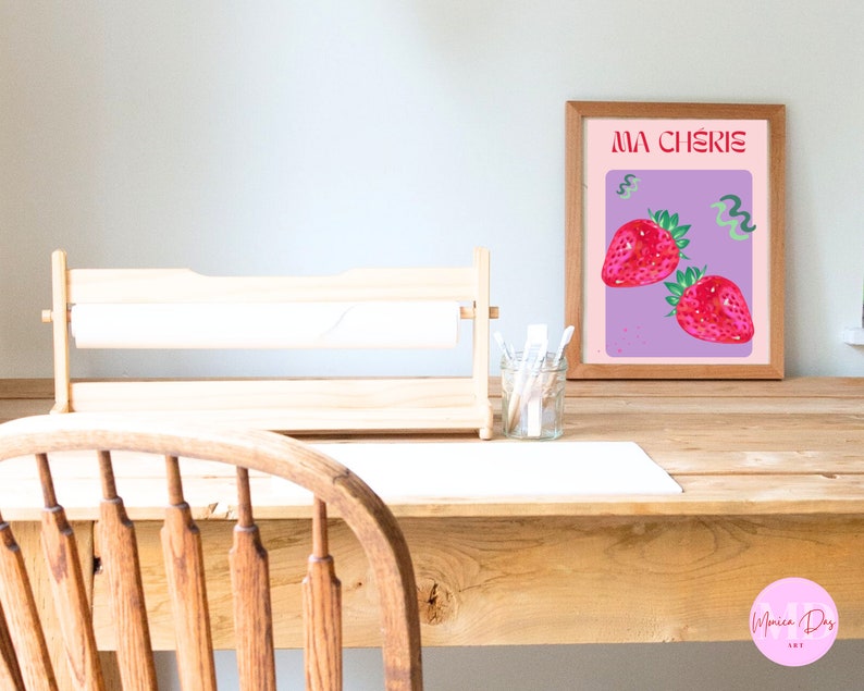 Strawberries Wall Art Print, Printable Feminine Poster, Pink Soft Girl ...