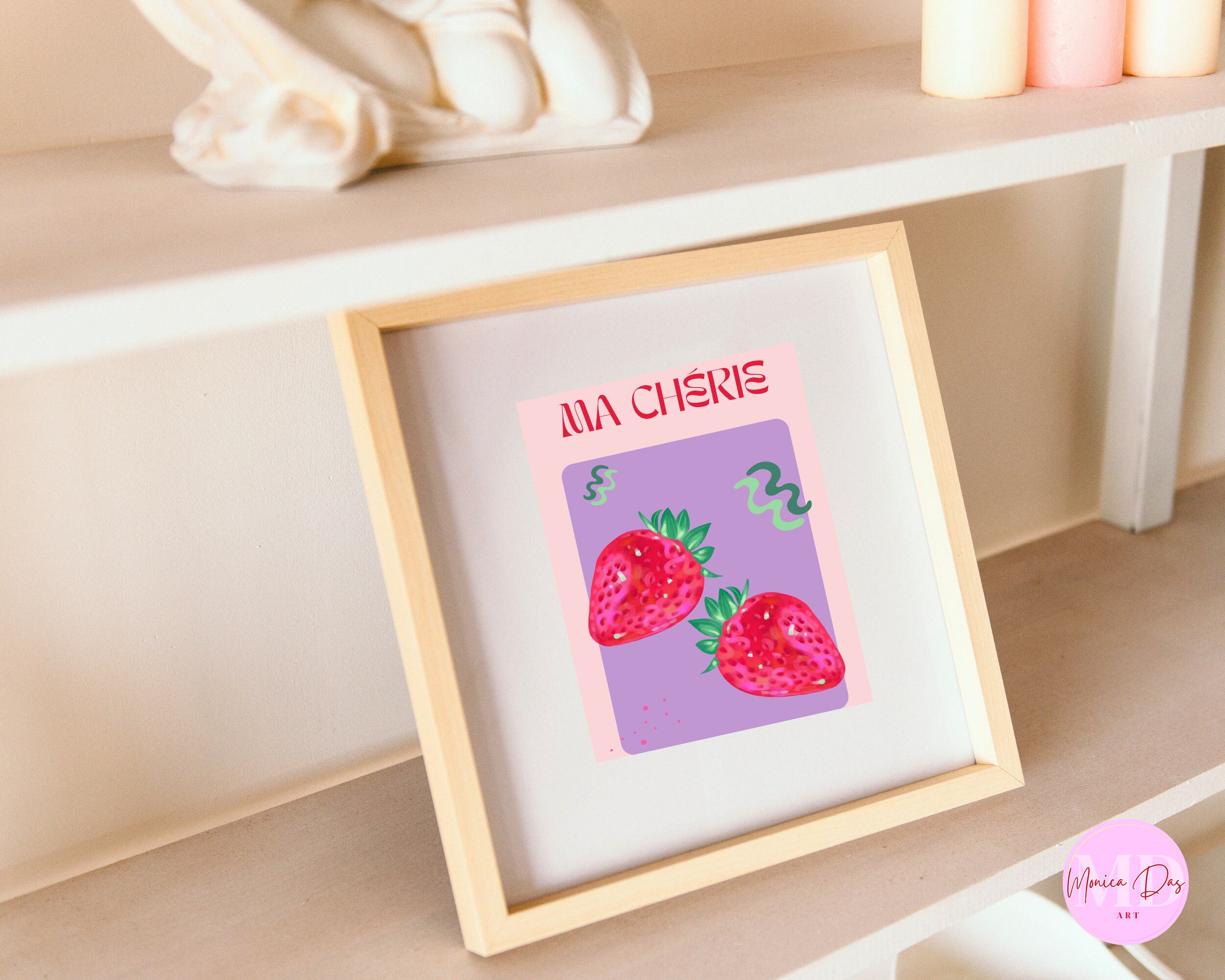 Strawberries Wall Art Print, Printable Feminine Poster, Pink Soft Girl ...