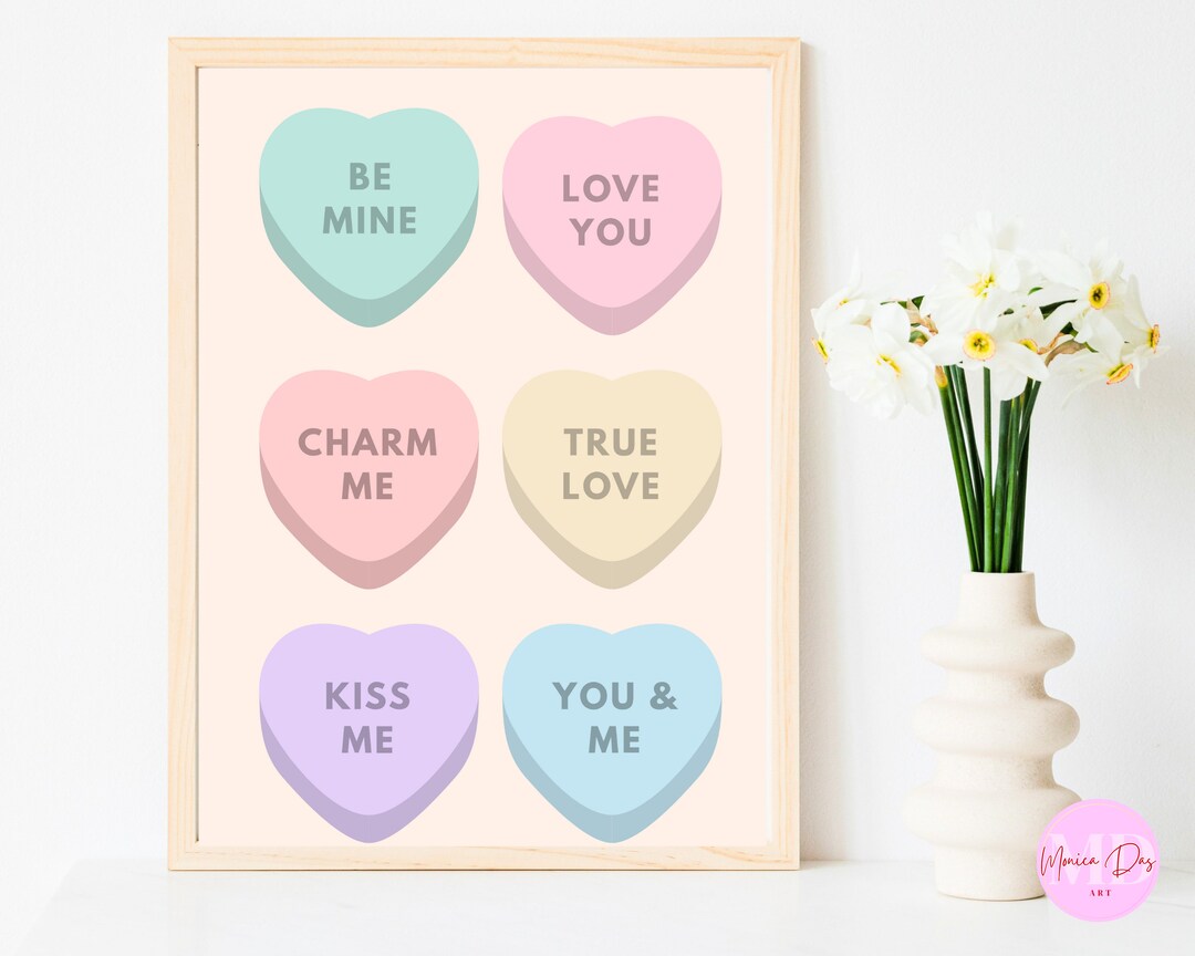 Retro Love Poster, Heart Sugar Candy Print, Preppy Trendy Wall Art ...