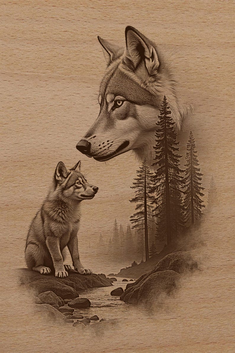 Wolf and Cub Double Exposure Laser Engrave PNG (digital Download) - Etsy