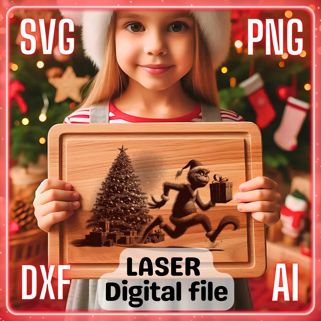 Grinch Christmas Laser Engrave File PNG SVG Wood, Coasters, Charcuterie ...