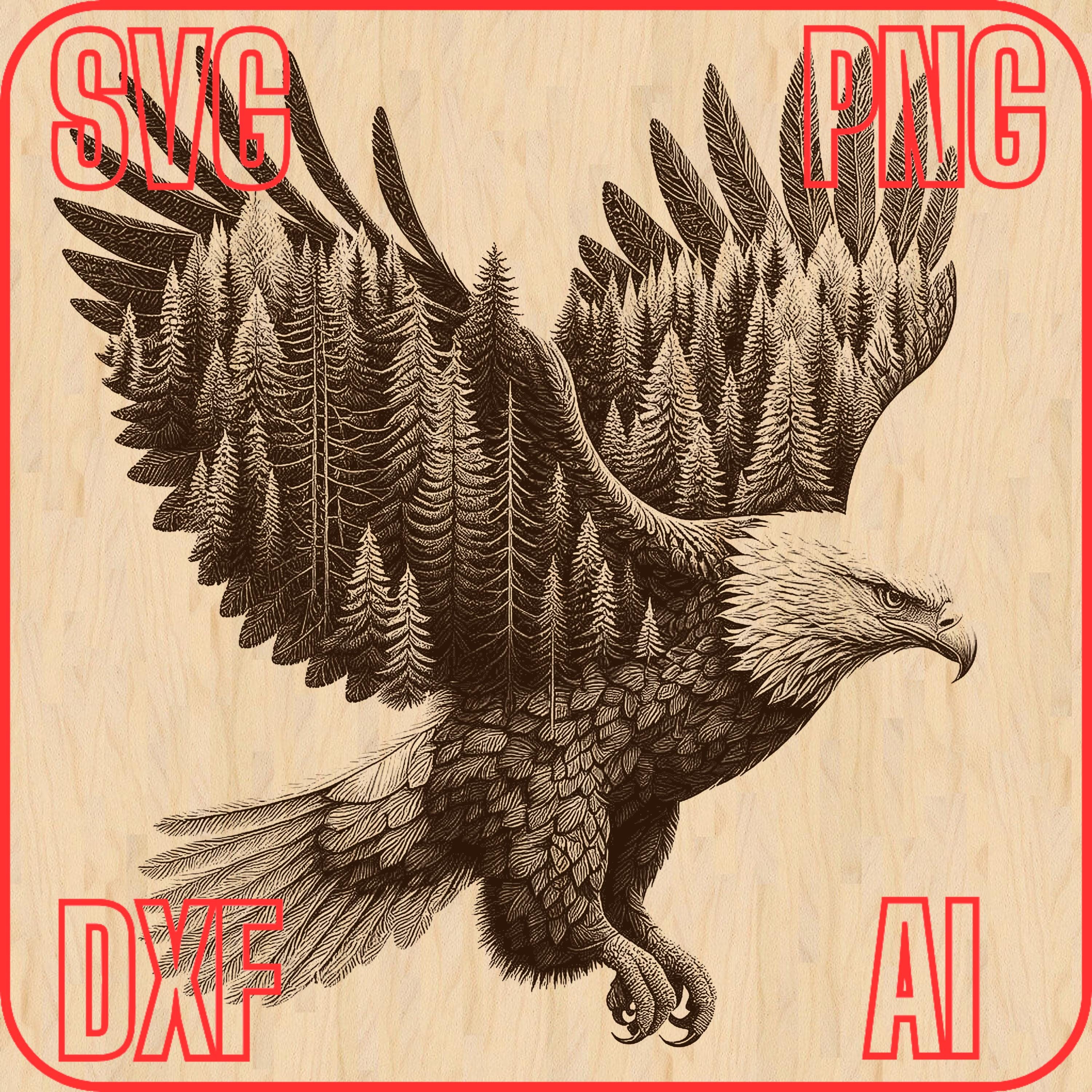 Eagle With Forest Wings Laser Cut File (png, Svg, Dxf, Ai) (digital ...