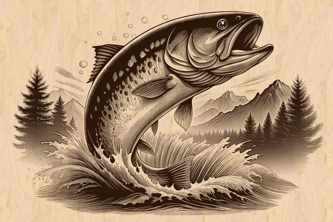 Leaping Fish Laser Engrave PNG File | Wildlife Scene (digital Download ...