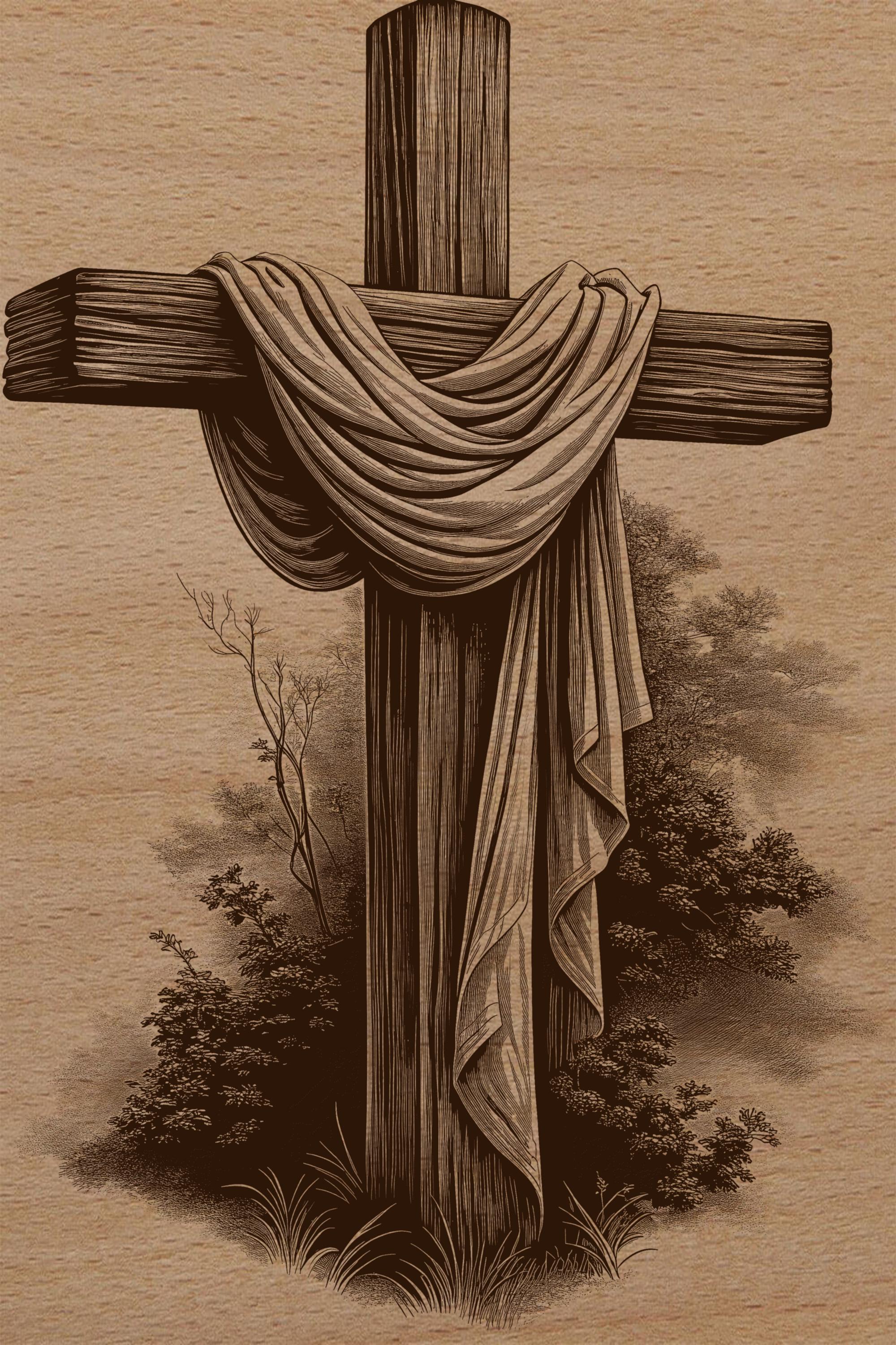 Wooden Cross With a Cloth Laser Engrave PNG (digital Download) - Etsy