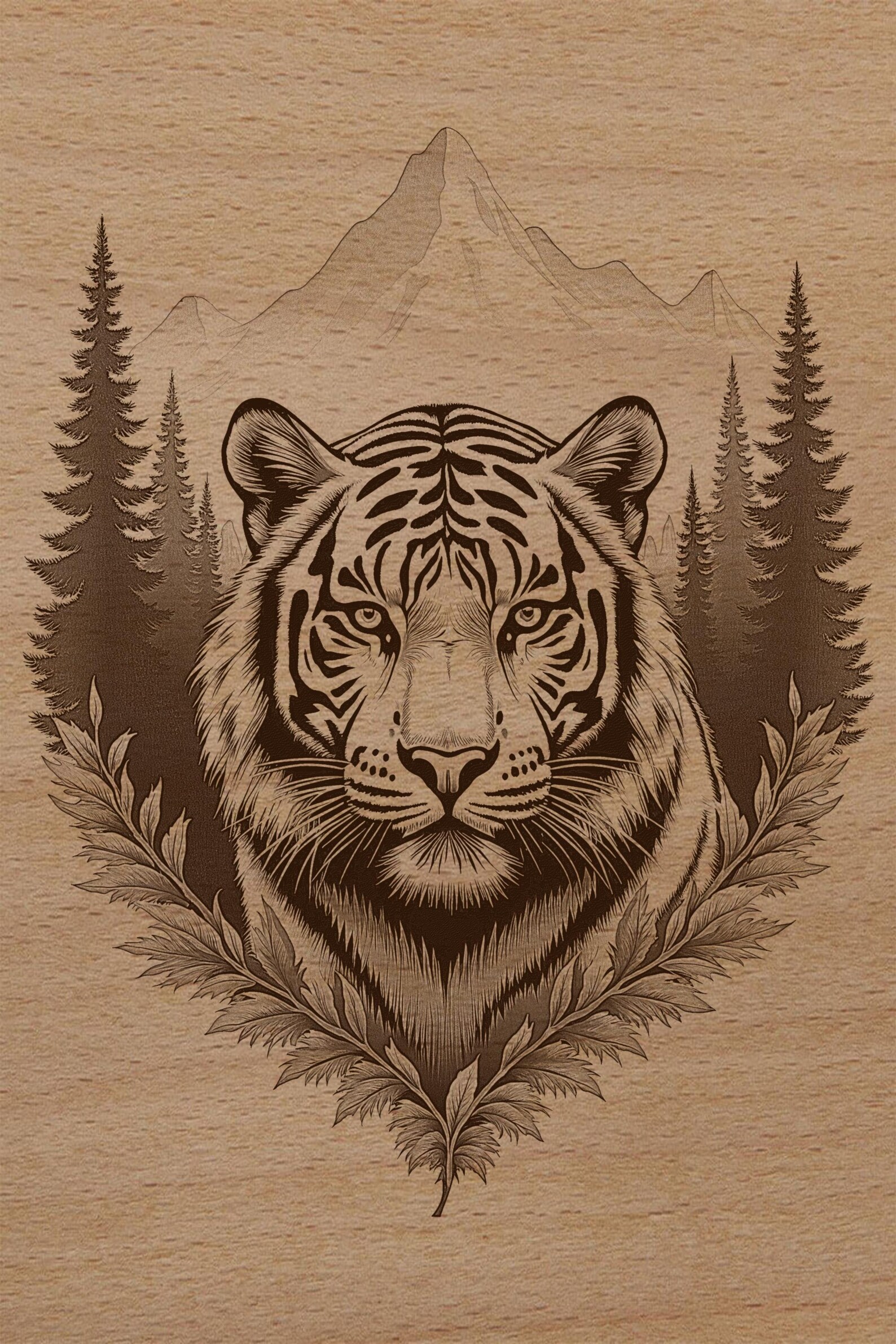 Tiger in Front of Mountains Laser Engrave PNG File: Wild Nature Art ...