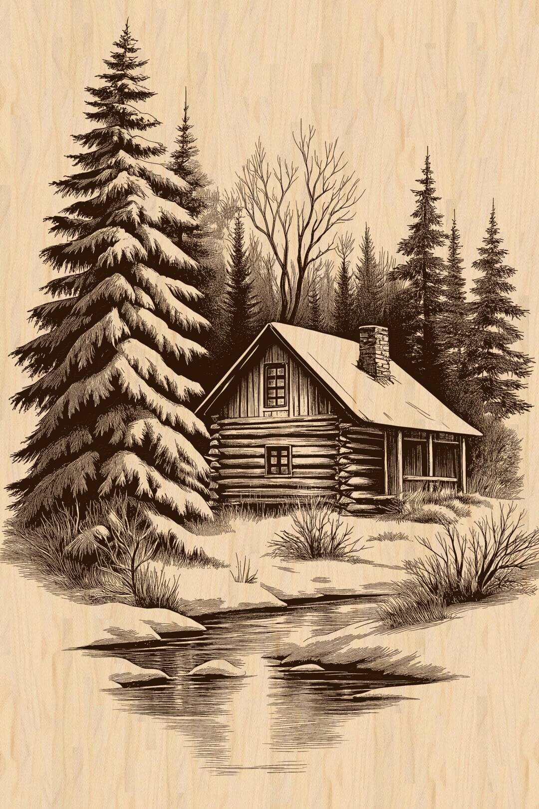Log Cabin in Snow Forest Laser Engrave PNG File: Rustic Nature Art ...