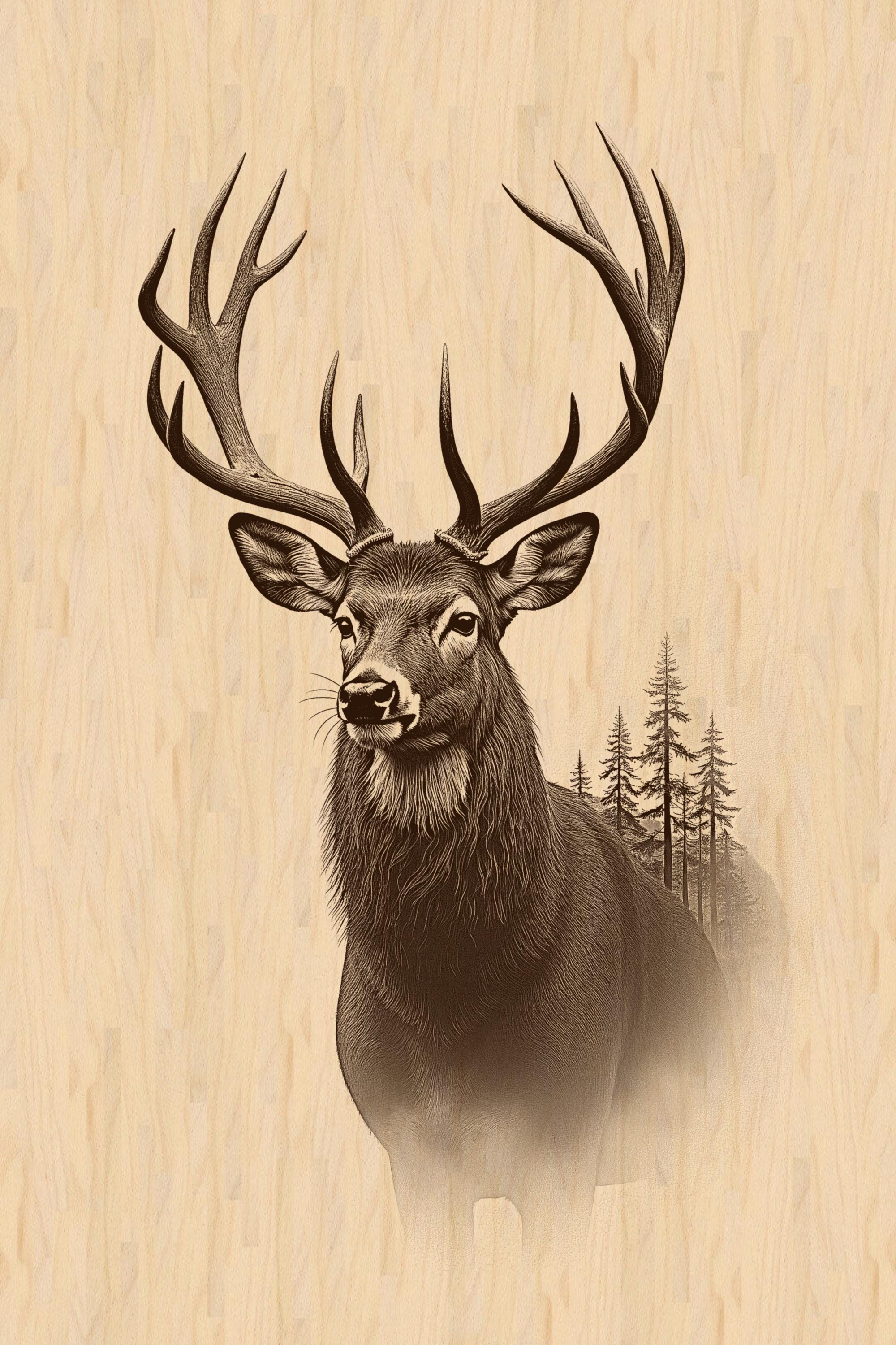Laser Engrave Deer PNG: Double Exposure Forest Art (digital Download ...
