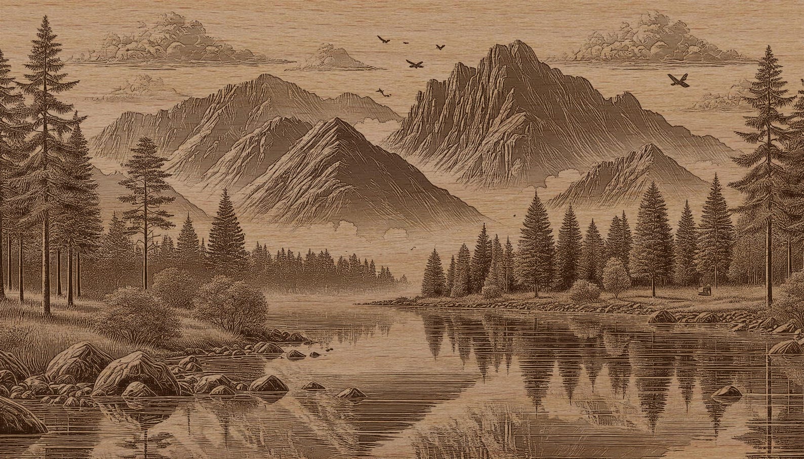Mountains River Laser Engrave File: Nature Scene (digital Download) - Etsy