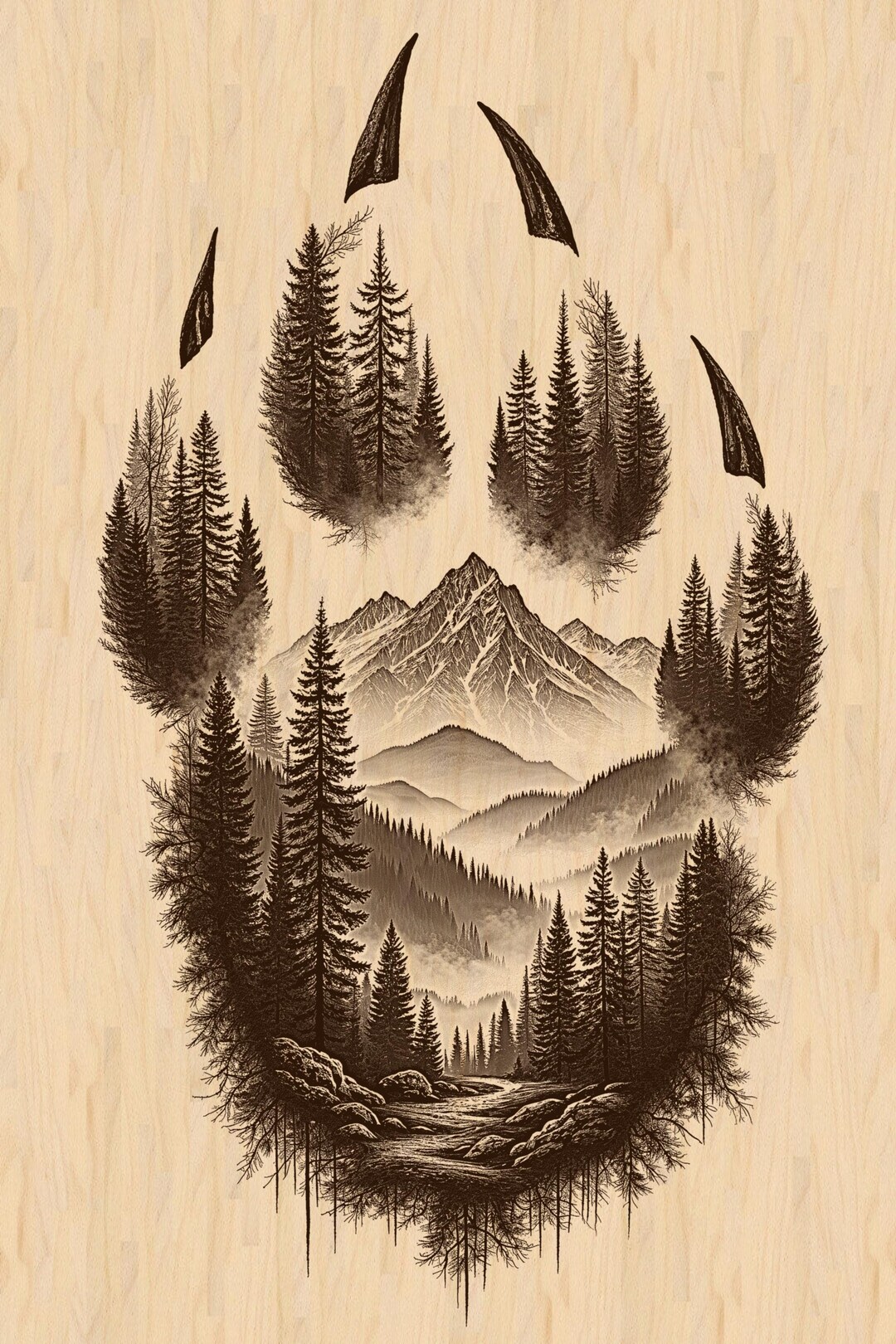 Bear Paw With Natural Landscape Laser Engrave PNG File (digital ...