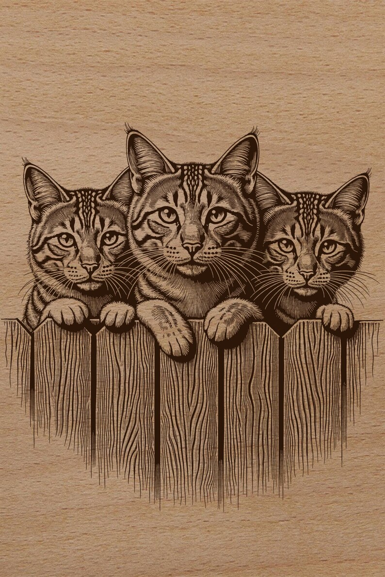 Cats Peeking From Behind a Fence Laser Engrave PNG | Farm Scene ...