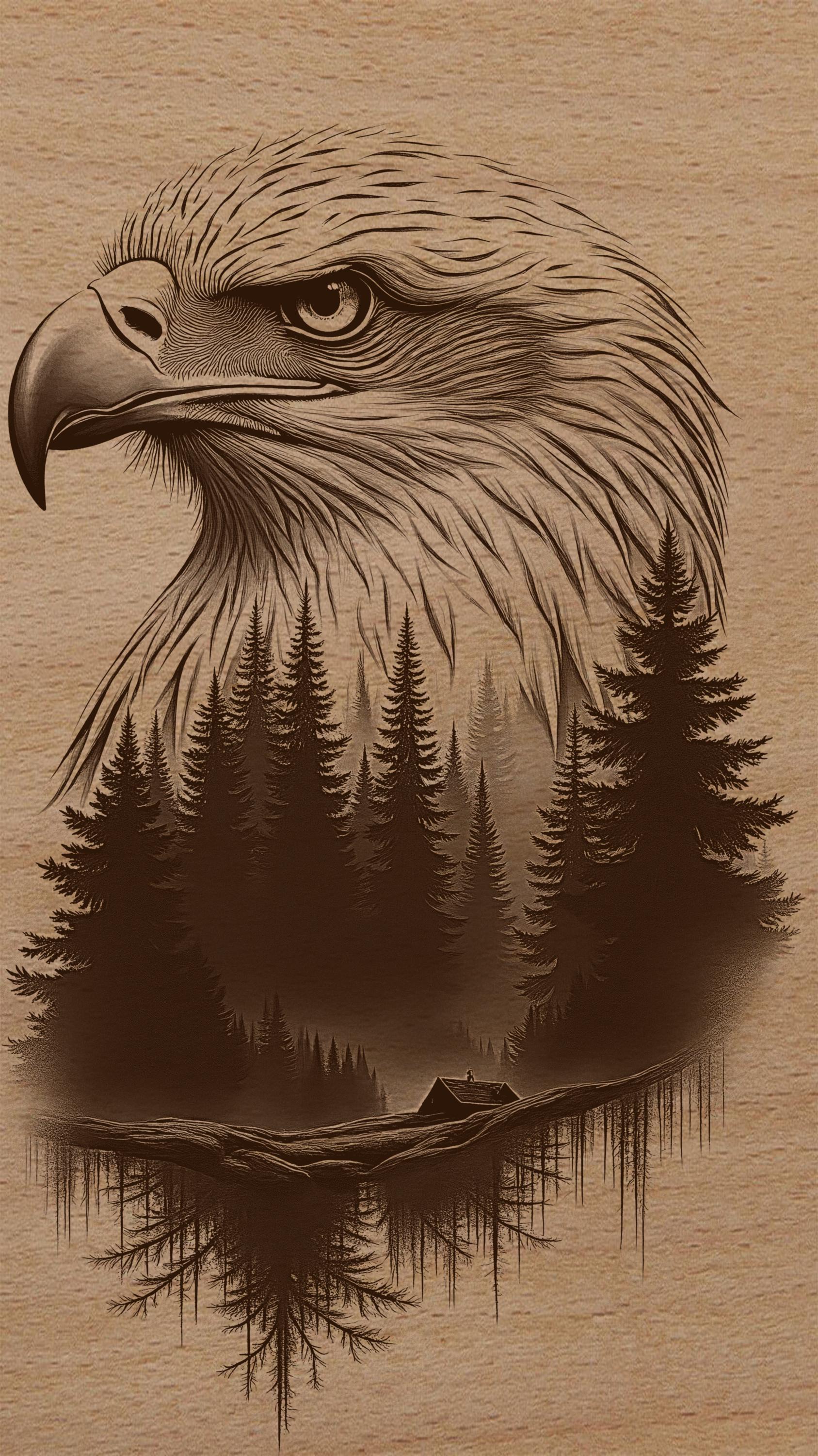Eagle Double Exposure Laser Engrave PNG File: Wild Nature Art (digital ...