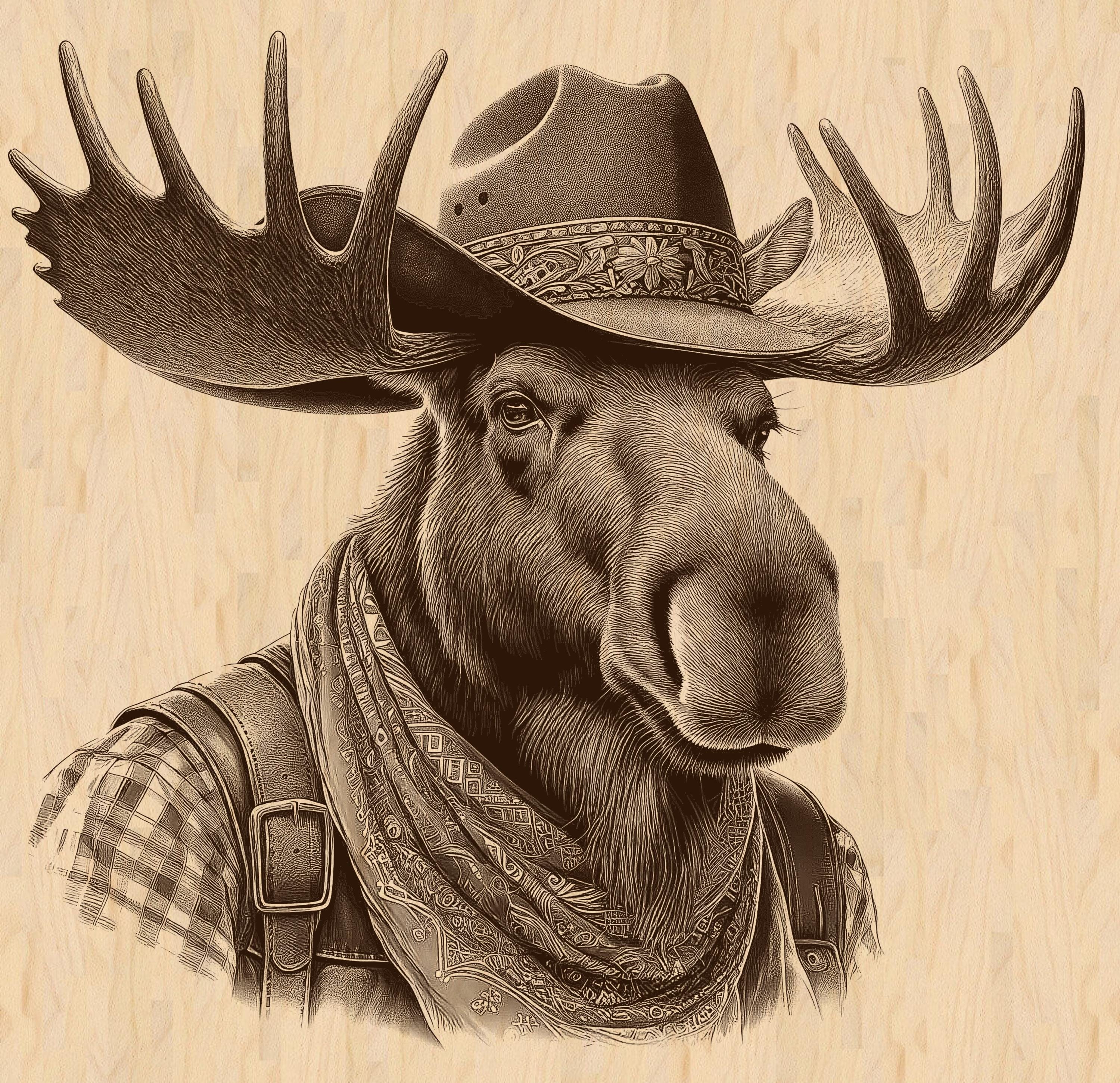 Cowboy Moose Laser Engrave File (png, Svg, Dxf, Ai) (digital Download ...