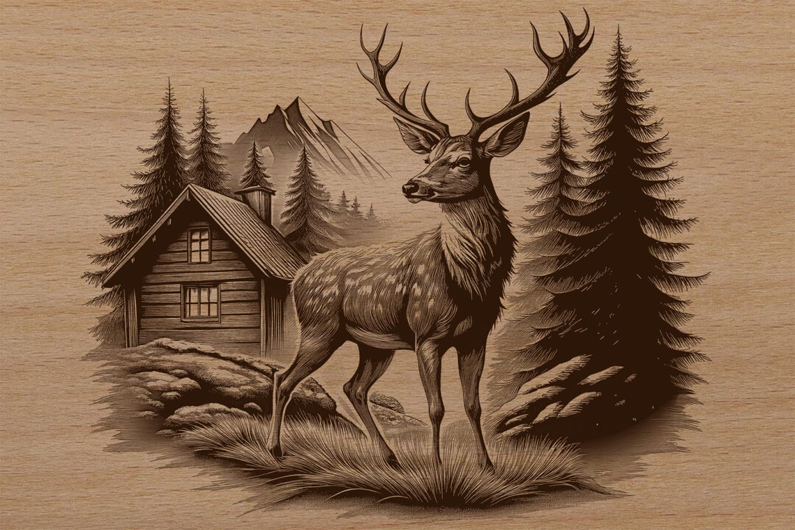 Deer in Forest Laser Engrave PNG File: Wild Nature Art (digital ...