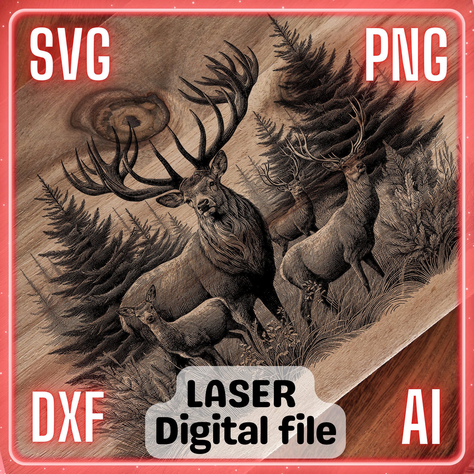 Wildlife Deer Scene Laser Engrave File (png, Svg, Dxf, Ai) (digital ...