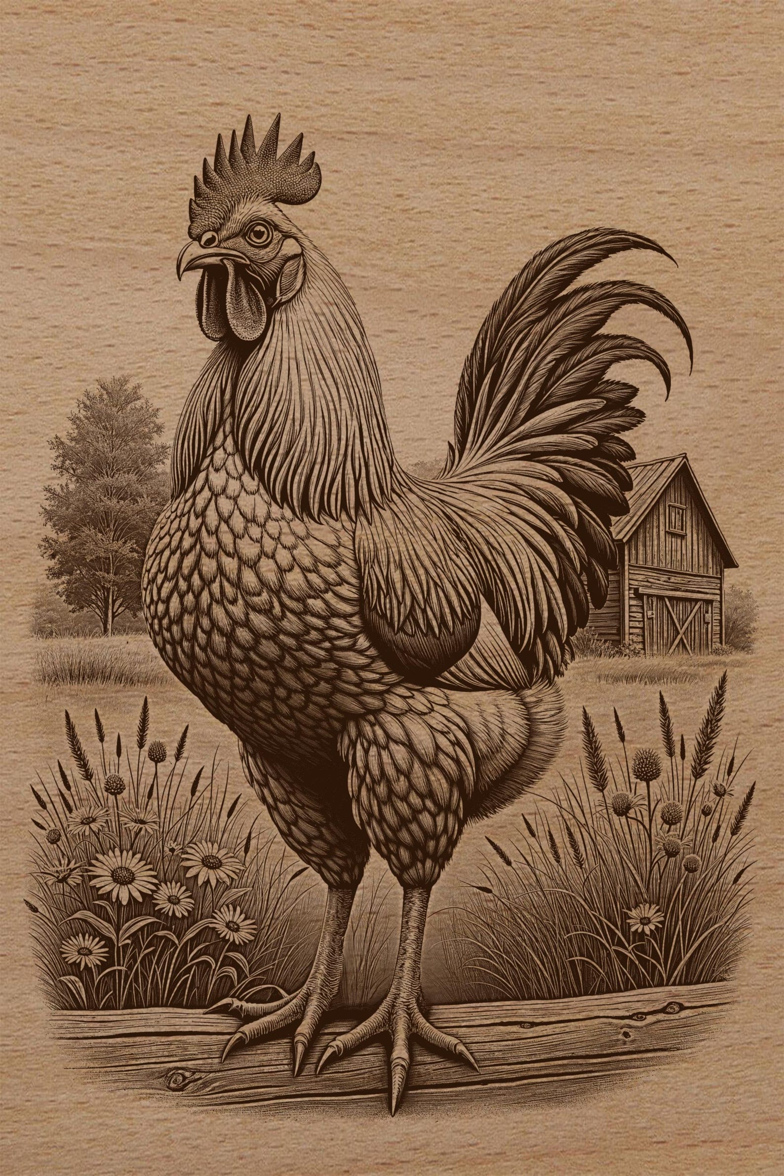 Proud Farm Rooster Laser Engrave PNG File: Farm Nature Art (digital ...