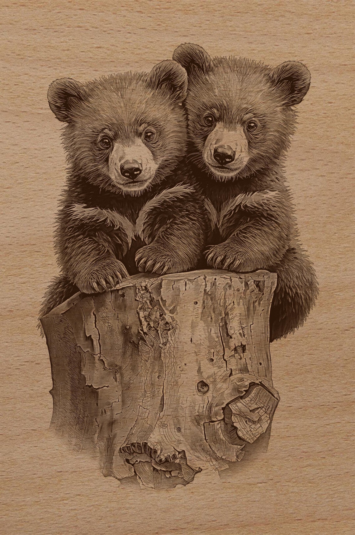 Bear Cubs Laser Engrave File | Wildlife Scene (digital Download) - Etsy