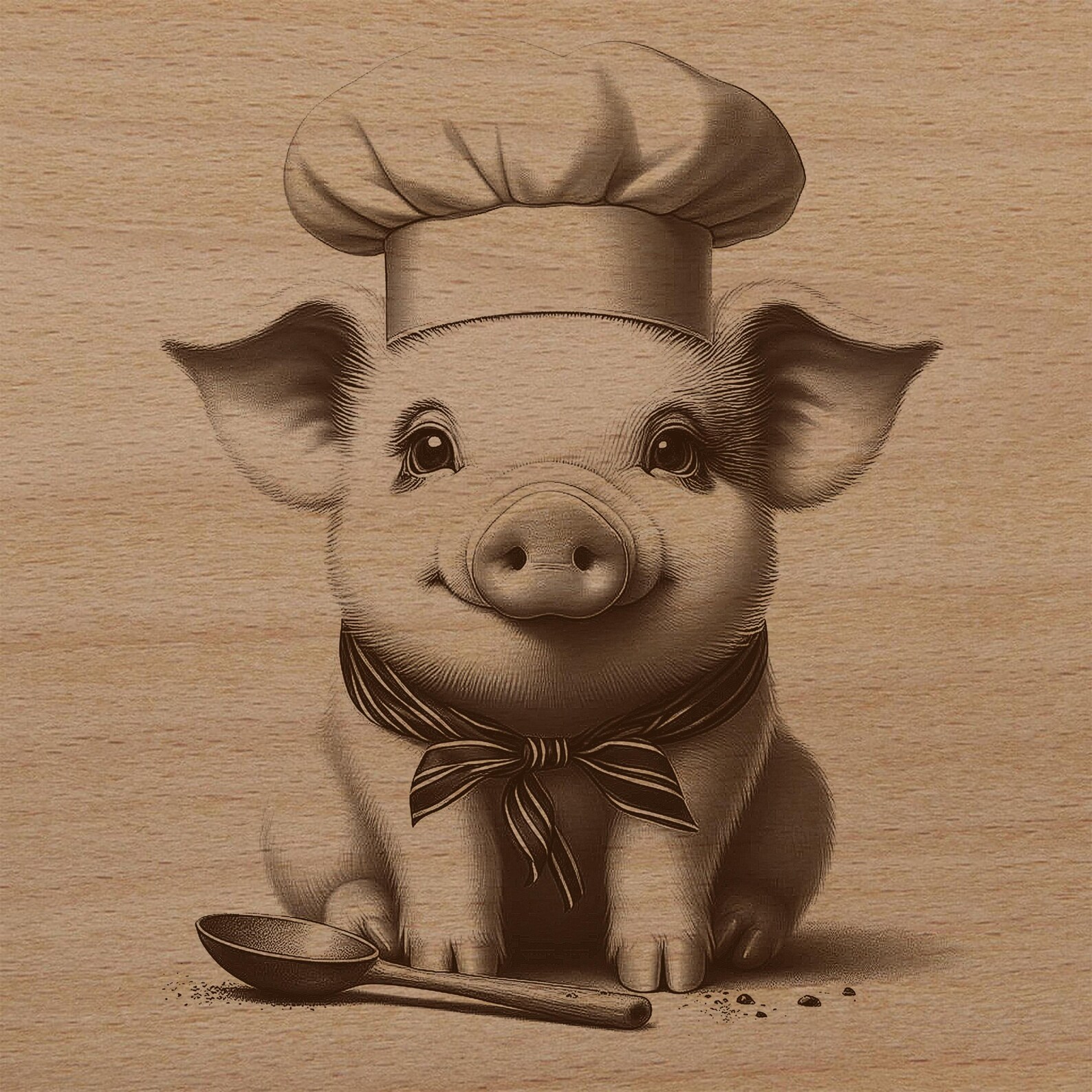 Cute Pig Cook Laser Engrave File PNG SVG Wood, Coasters, Charcuterie ...