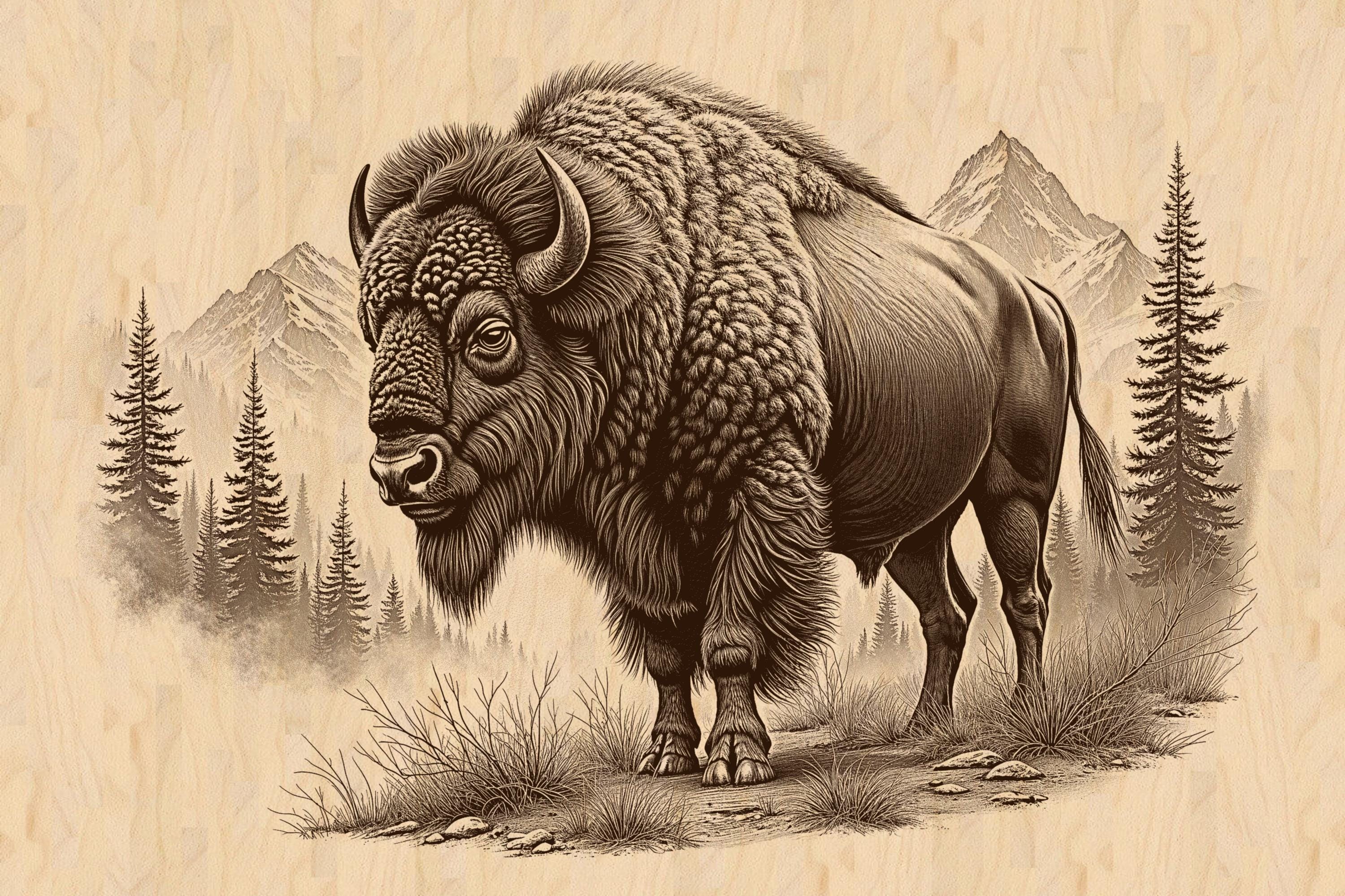 Powerful Bison in a Natural Landscape Laser Engrave PNG File (digital ...
