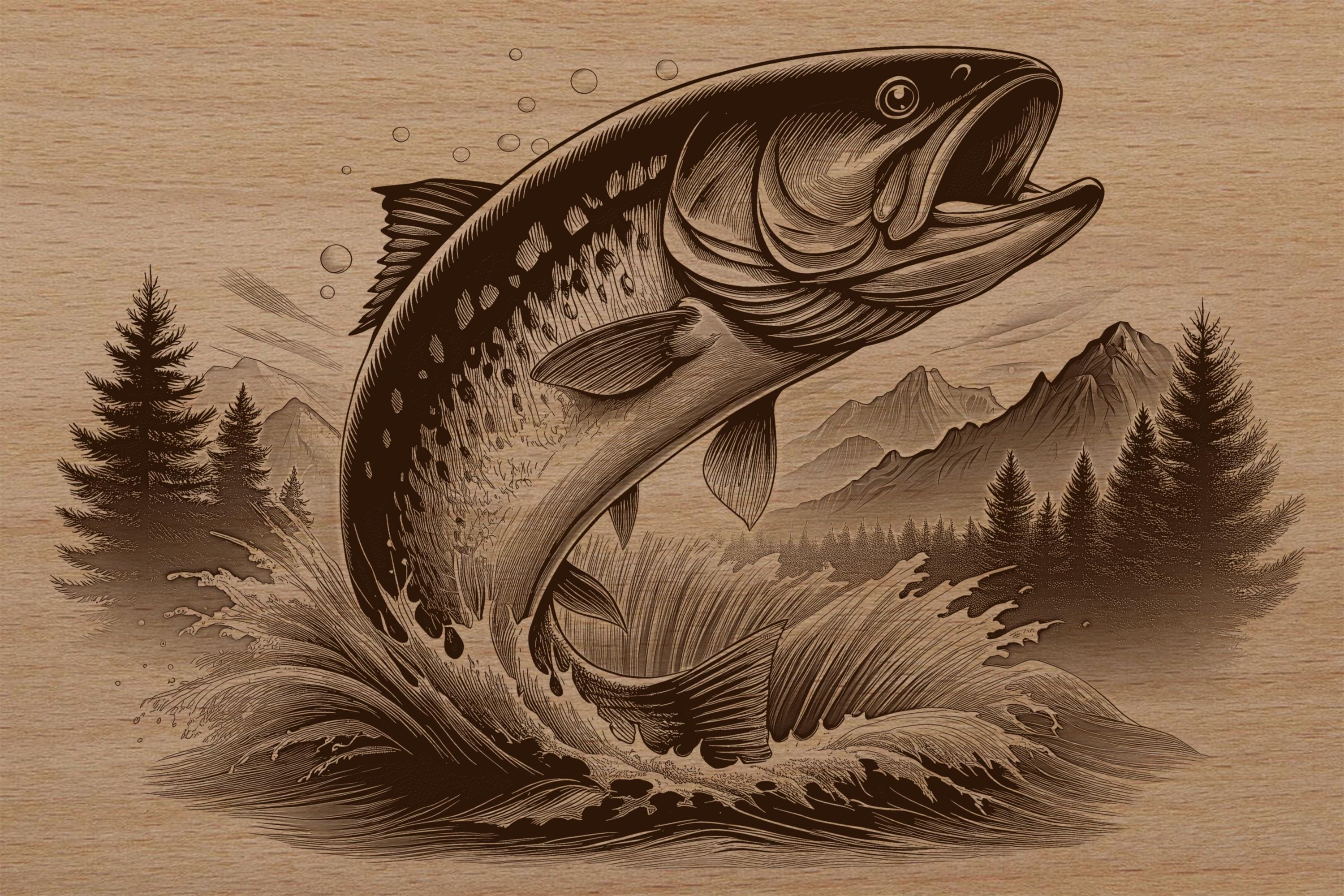 Leaping Fish Laser Engrave PNG File | Wildlife Scene (digital Download ...