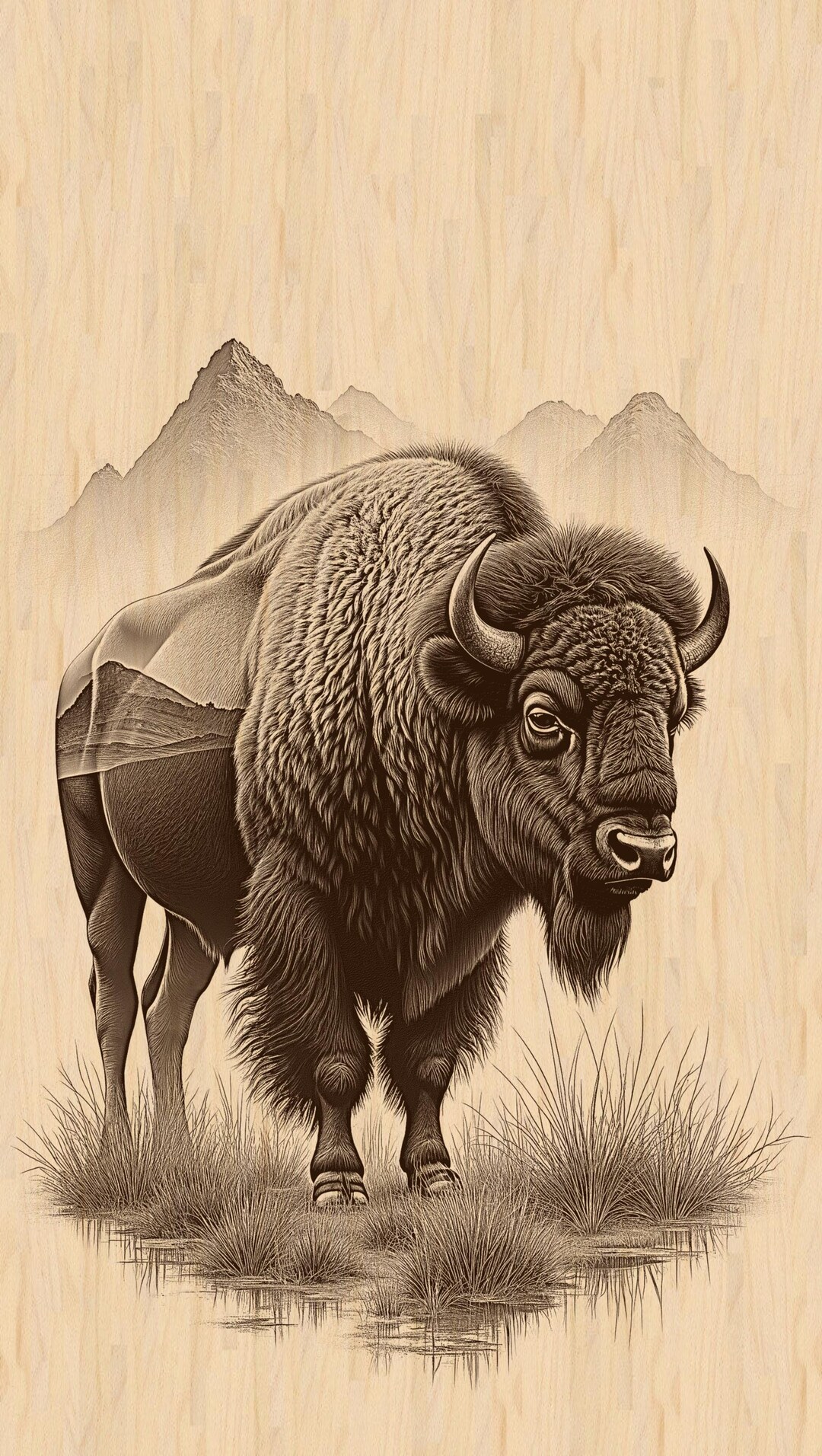American Buffalo Laser Engrave PNG: Double Exposure Nature Art (digital ...