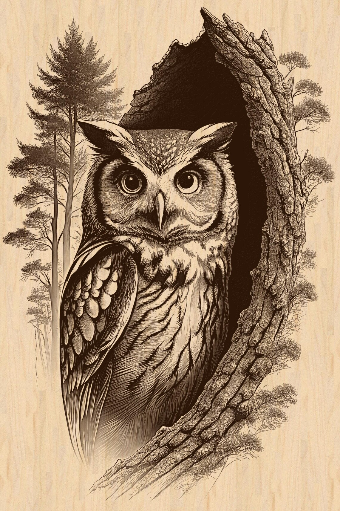Laser Engraved Owl PNG | Wildlife Art, Wood Decor (digital Download) - Etsy