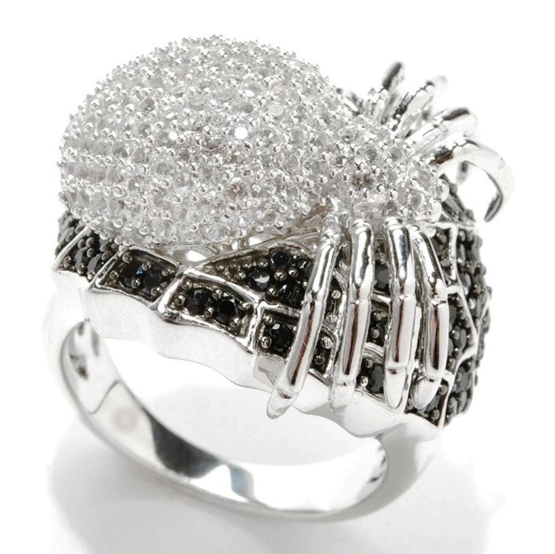Spider Inspired Ring, Black & White Round Cut Moissanite Pave Set ...