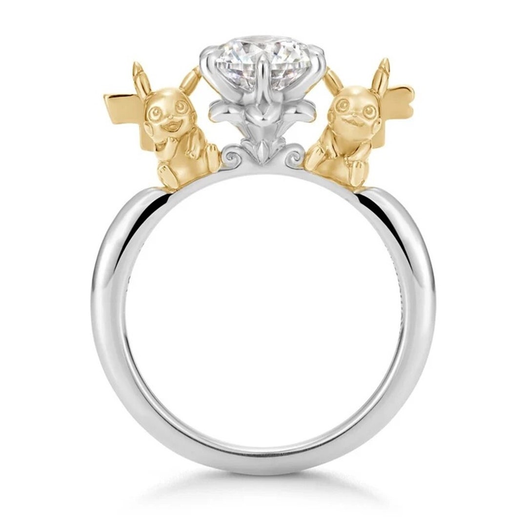 POKEMON Ring, Woman's "pikachu" Ring, Round Cut Moissanite Diamond ...