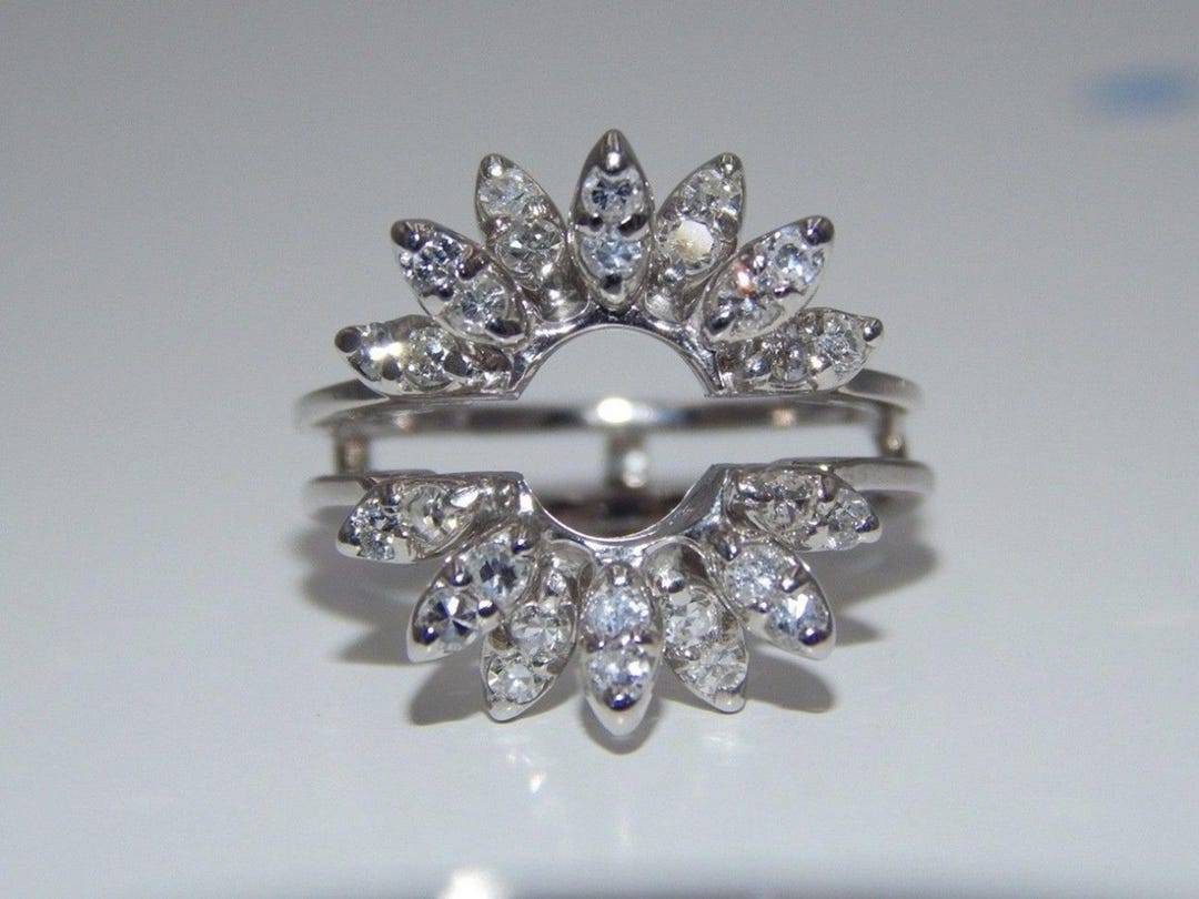 Unique Floral Wrap Band Ring, Round Moissanite Diamond Band, 14K White ...
